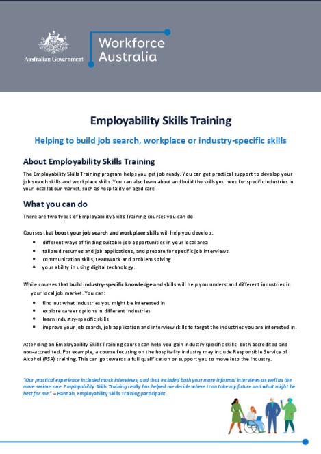 Employability Skills Training – Participant Factsheet - Department of ... Employability Skills Training – Participant Factsheet - Department of ...